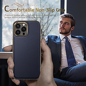 LOHASIC Case for iPhone 15 Pro Max 2023, Luxury PU Leather Classic Soft Back Cover with Microfiber Lining Shockproof Phone Cases Compatible with iPhone 15 Pro Max 6.7" - Navy Blue