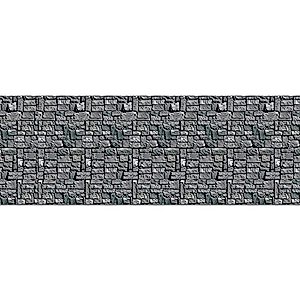 Beistle Brick Stone Wall Photography Backdrop Textured Look Photo Op Background for Weddings-Halloween Party Decorations, 4' x 30', Gray/Black