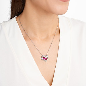 Amazon Essentials womens Sterling Silver Created Ruby and White Sapphire Double Heart Pendant Necklace, 18", (previously Amazon Collection)