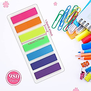 moinkerin 980 Pcs Sticky Notes Flags, 7 Color Index Tabs Index Flag Bright Colors Page Index Stickers Translucent Page Makers for Page Bookmarks