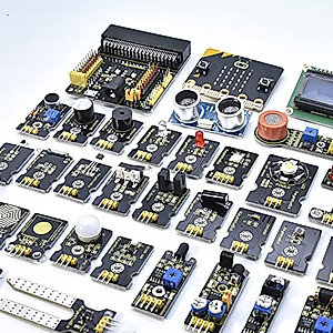 KEYESTUDIO 45 Sensors Starter Kit with Micro:bit V2.2 for Learning Microbit V2 Coding, Sensor Breakout Board, i2c LCD, OLED Display, Water Sensor, 5v Relay Accessories with Tutorials for Teens Adults