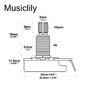 Musiclily Pro Brass Shaft Full Metric B500K Guitar Pots Linear Taper Potentiometers for Electric Guitar/Bass(Set of 4)