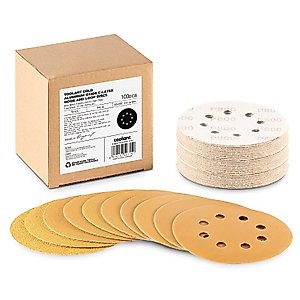 AugTouf 5 Inch Sanding Discs Hook and Loop, Assorted Grits 8 Hole Aluminum Oxide Sanding Discs for Random Orbital Sander - 100 Pack (60-800 Grit) by toolant