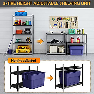 Leariso 5-Tier Garage Shelving Heavy Duty, Adjustable Garage Storage Shelves, 63" H Metal Shelves for Storage, Utility Shelf Rack for Warehouse Basemen Pantry Kitchen, 31.5" W x 15.8" D x 63" H…