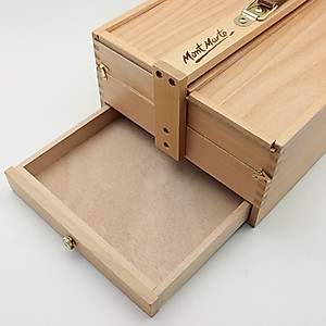 Mont Marte Multi-Purpose Wooden Art Box. 3 Layers of Storage for Organizing Art Supplies. Features a Leather Carry Handle for Easy Transport