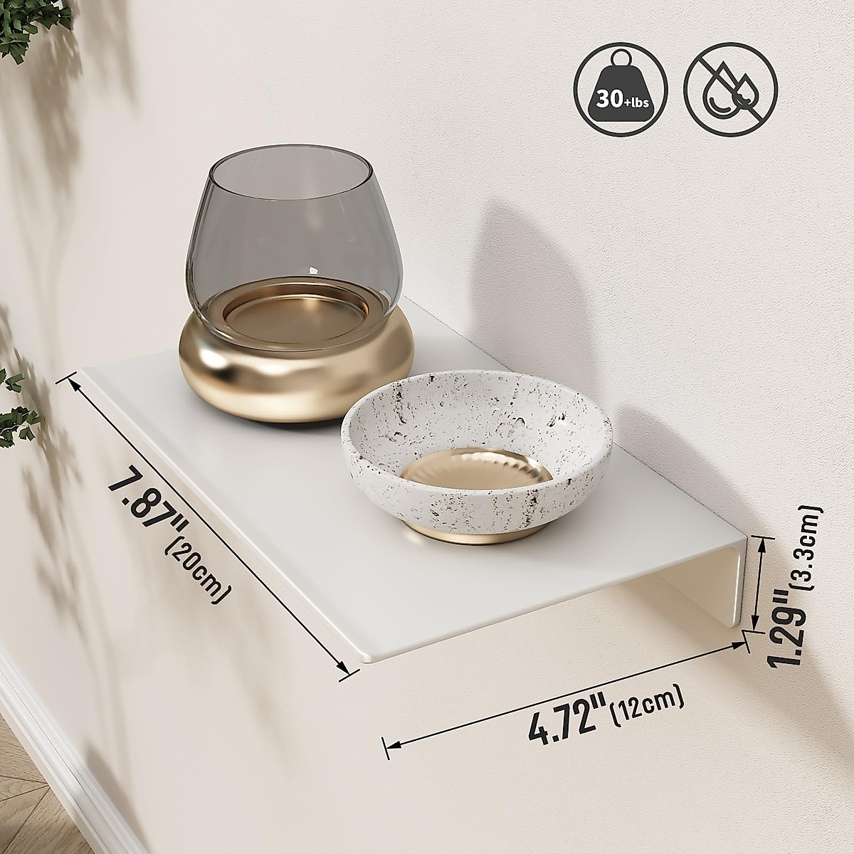 Danpoo White Floating Shelves for Wall Storage, Metal Wall Shelves for Bedroom, Living Room, Kitchen, Small Bathroom Shelves Wall Mount, 8" Mini Display Shelf for Collectibles(2 PCS)