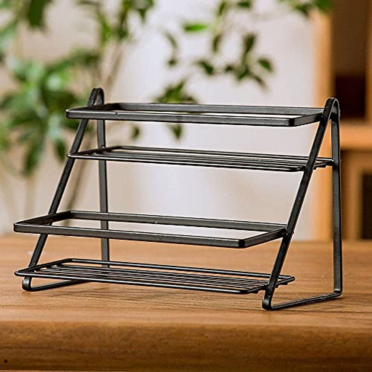 2 Tier Bathroom Shelf, Desktop Makeup Organizer, Small Storage Rack for Kitchen, Bath Room, Bedroom and Office (Black)