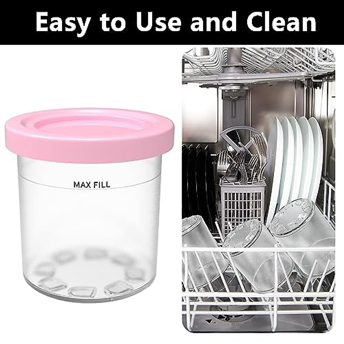 XOOBIU Extras Containers 16oz, Replacement for Ninja Creami Pints And Lids, Compatible with NC301 NC300 Series, BPA Free & Dishwasher Safe Leak Proof (Pink/Blue)