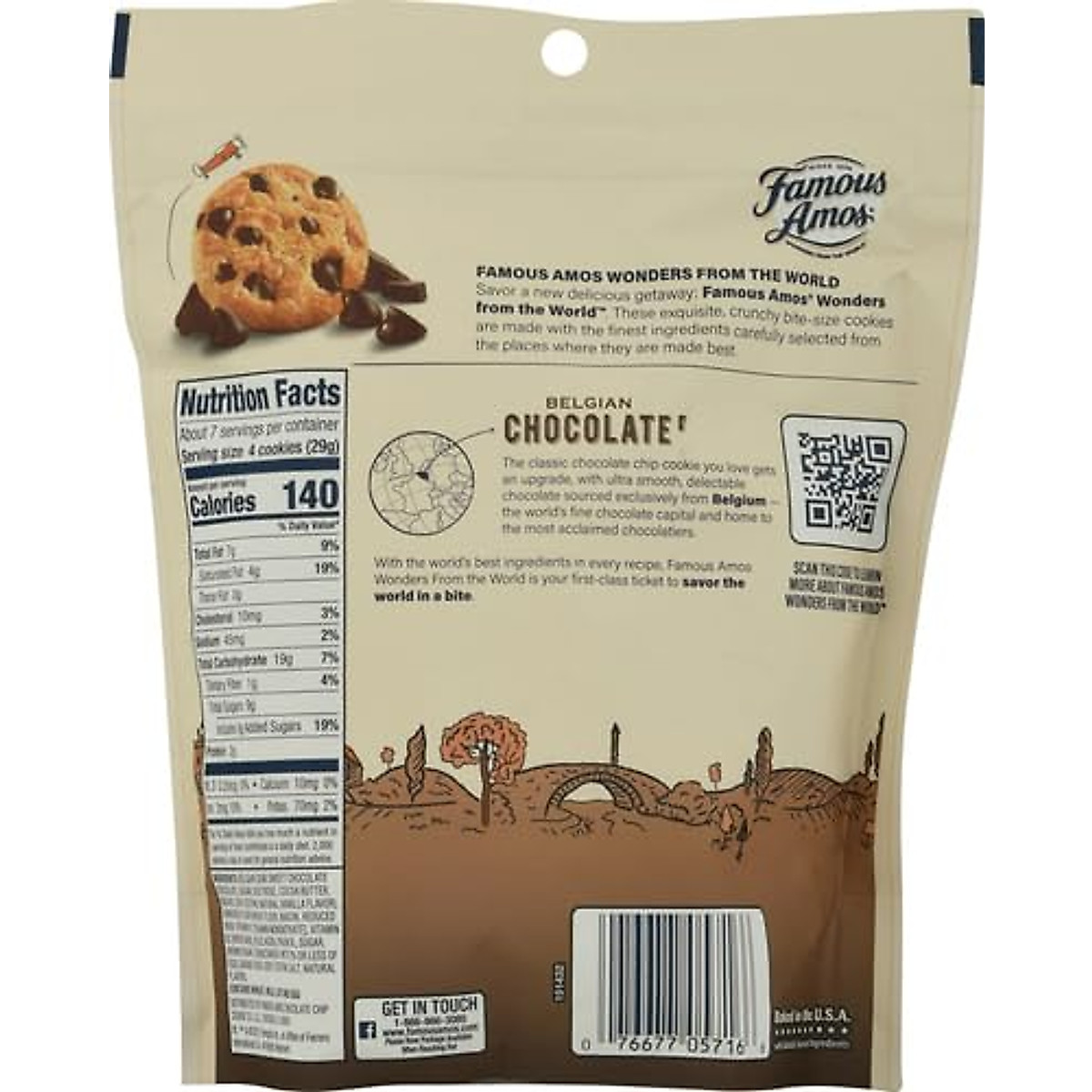 Famous Amos Wonders of the World Belgian Chocolate | Bite-Size Cookies with Chocolate Chips in a Resealable 7 oz Bag