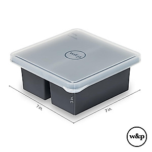W&P Cup Cubes Silicone Freezer Tray with Lid, Charcoal, Makes 2 Perfect 2-Cup Portions, Freeze & Store Soup, Broth, Sauce, Leftovers, Dishwasher Safe