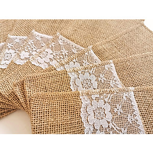 Lucky Monet 25/50/100PCS 4 x 8Inch Natural Burlap Lace Silverware Bag Utensil Holder Cutlery Pouch Hessian Knife Fork Tableware Bags for Wedding Party Restaurant Decoration (100PCS)