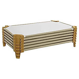 Wood Designs Stackable Toddler Cots for Daycare with Sheets, 40"L x 23"W, Heavy Duty Naptime/Sleeping Cots [Set of 6), Tan, Ready-to-Assemble [Greenguard Gold Certified] (WD87830TN)