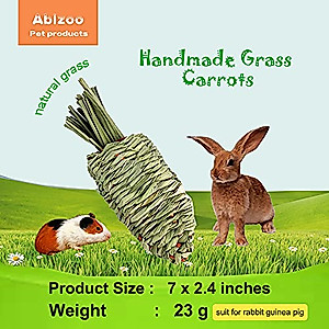 Abizoo Bunny Chew Toys,Natural Grass Traditional Weaving Hay Stick Chew for Rabbit Guniea Pigs Chinchillas Small Animals,No Hot Glu Grass Carrots Good for Bunny Guinea Pig Hamsters Dental Health.