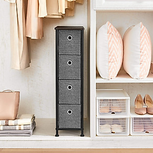 SONGMICS Narrow Dresser with 4 Fabric Drawers Vertical Slim Storage Tower Unit, 7.9",Grey