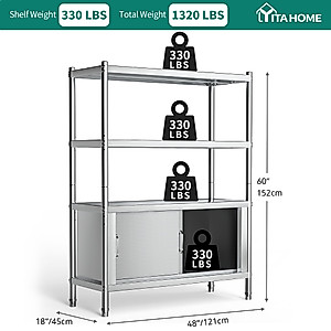 YITAHOME NSF Stainless Steel Shelves, 48"*18"*60" 4 Tier Storage Shelf with Cabinet, Heavy Duty Shelving for Kitchen Garage Office Restaurant Warehouse, 201 Bright Silver