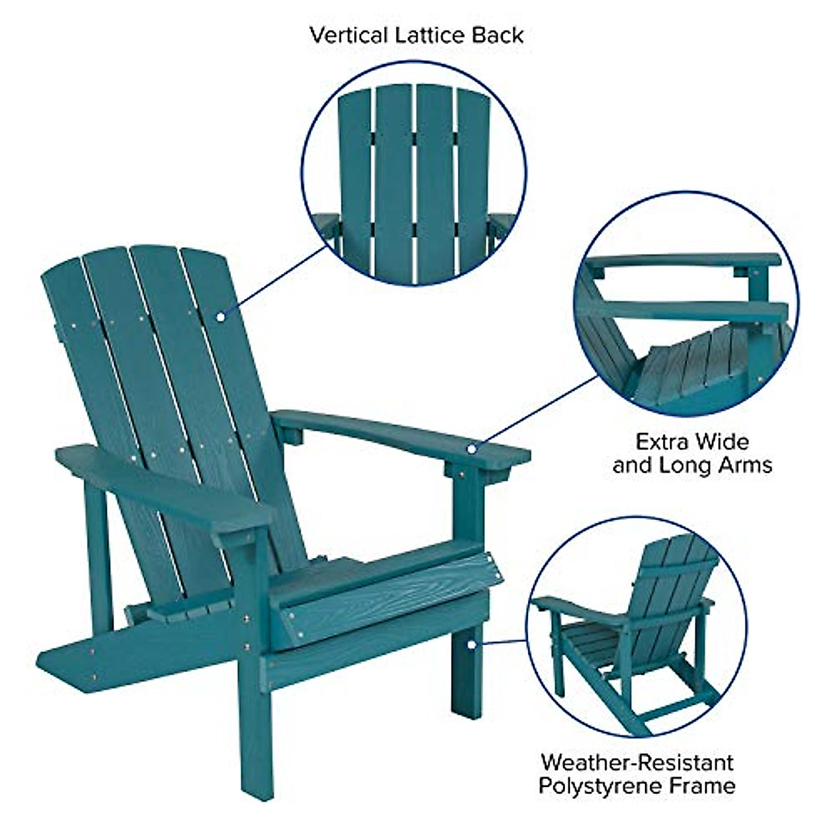 Flash Furniture Charlestown Commercial Grade Indoor/Outdoor Adirondack Chair, Weather Resistant Durable Poly Resin Deck and Patio Seating, Sea Foam