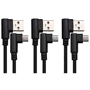 AAOTOKK 3 Ft 90 Degree Micro USB Cable Right Angle USB 2.0 Micro Male Nylon-Braided Fast Sync & Charging Cord Compatible with Android, Samsung, LG,Huawei, Smartphones & More(Black/3-Pack)