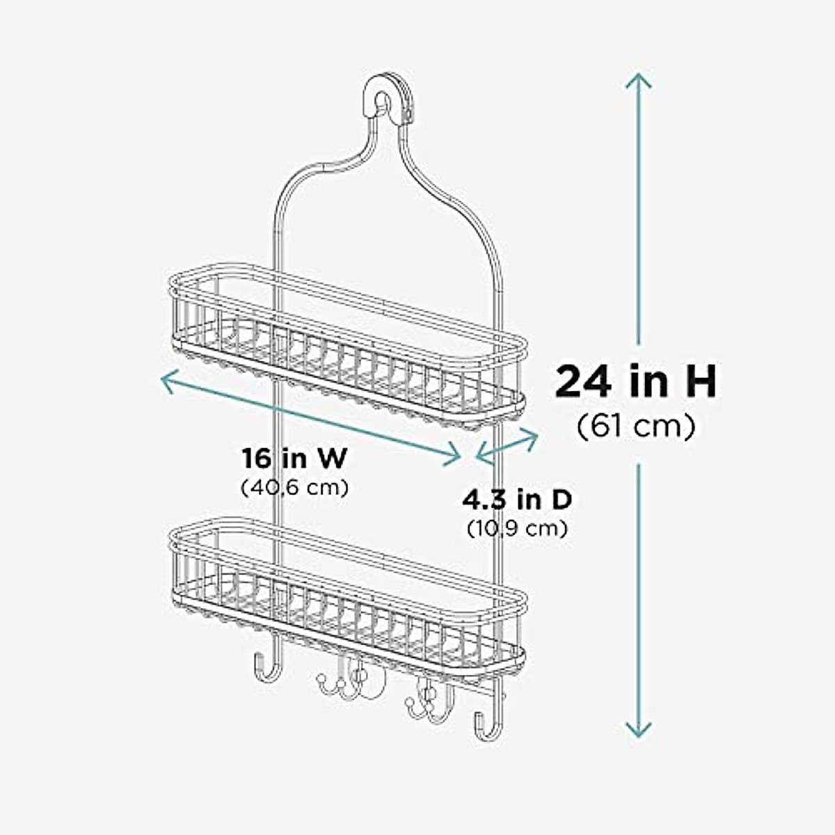 Zenna Home Extra Wide Hanging Over-the-Shower Caddy, Satin Nickel