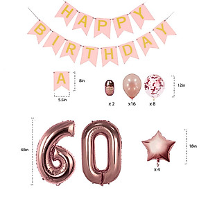 Rose Gold 60th Birthday Decorations Party Supplies Gifts for Women - Create Unique Events with Happy Birthday Banner, 60 Number and Confetti Balloons