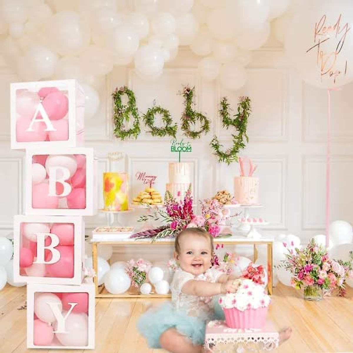 Baby Shower Decorations Large Transparent Balloons Decor Baby Box Baby Blocks Decorations for Baby Shower Boy Girl 1st Birthday Party Decorations by QIFU (White Baby Blocks)