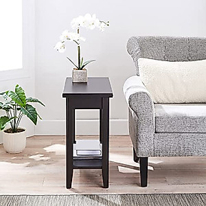 Leick Home Laurent 12 in. Narrow End Side Table, Solid Wood with Shelf, Black, 10505-BK