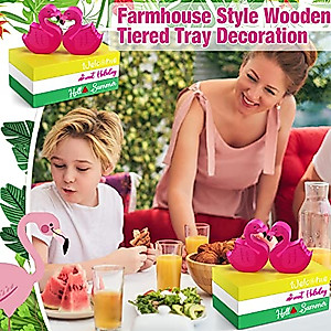 5 Pieces Summer Wooden Book Decor Flamingo Tiered Tray Decor Summer Tiered Tray Decor Farmhouse Hello Summer Sweet Holiday Stacked Book Decor Wood Table Centerpieces for Shelf Kitchen Party Decoration