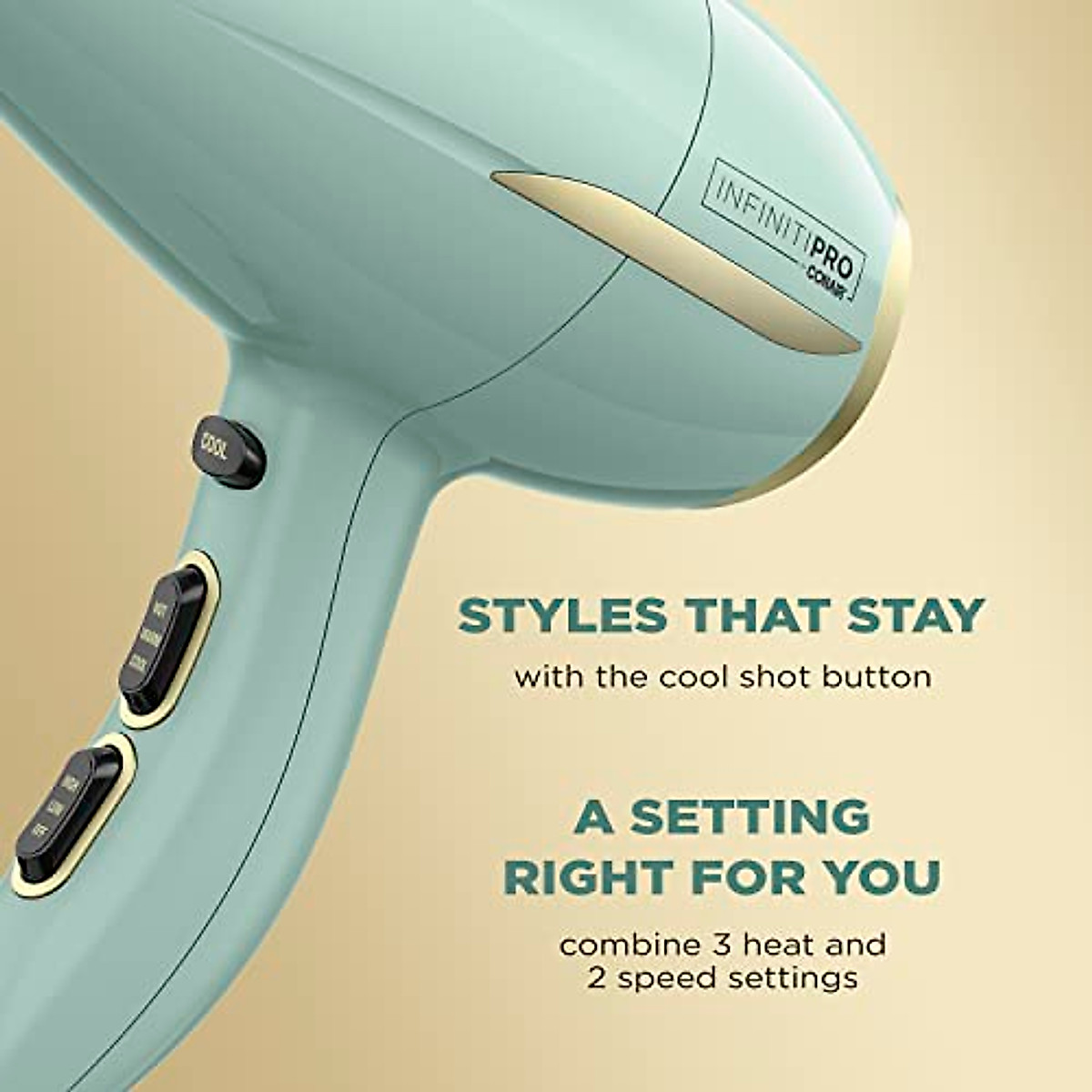 INFINITIPRO by CONAIR Heat Protect Hair Dryer with Diffuser, 1875W Blow Dryer with Advanced Heat Protection Helps Minimize Overdried Hair