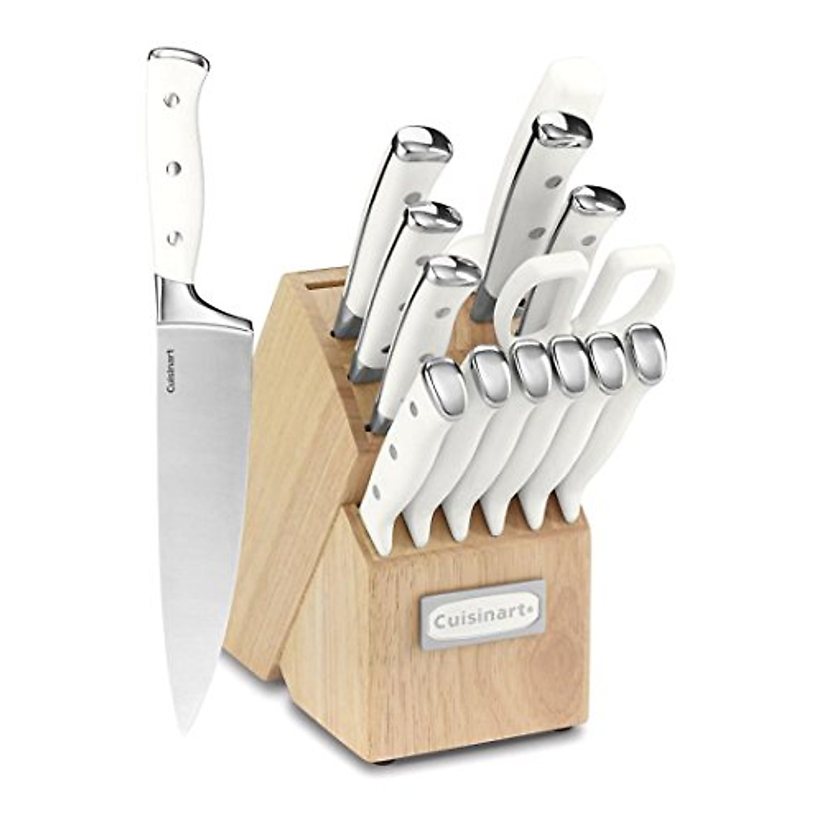 Cuisinart C77WTR-15P Classic Forged Triple Rivet, 15-Piece Knife Set with Block, Superior High-Carbon Stainless Steel Blades for Precision and Accuracy, White