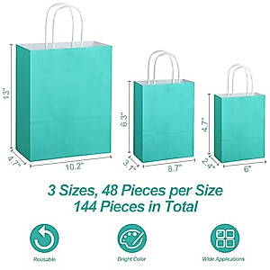 MIMIND 144 Pieces Teal Blue Gift Bags with Handles Assorted Sizes Mint Turquoise Paper Bags Bulk Teal Party Supplies Baby Shower Birthday Wedding Merchandise Bags Retail Shopping Bags Favor Bags