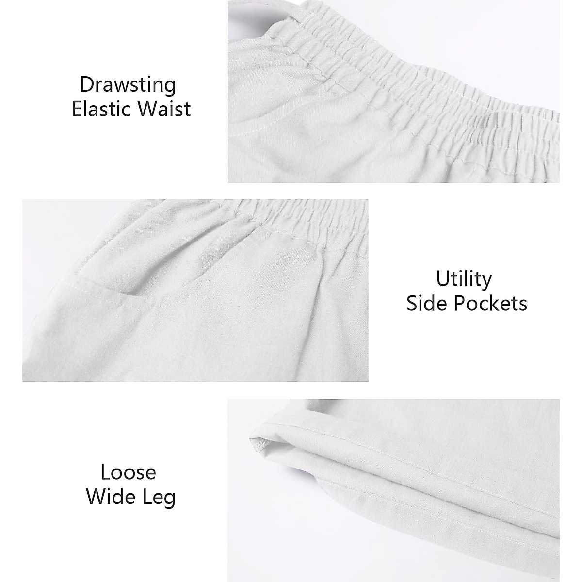 Les umes Women's Casual Wide Leg Linen Pants High Waist Drawsting Loose Palazzo Pants Beach Trousers White XL