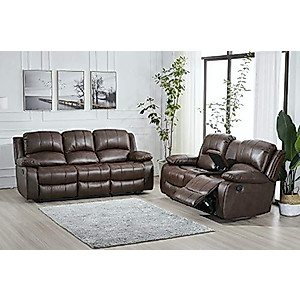 Betsy Furniture 2PC Bonded Leather Recliner Set Living Room Set, Sofa, Loveseat 8018 (Brown, Living Room Set 3+2)