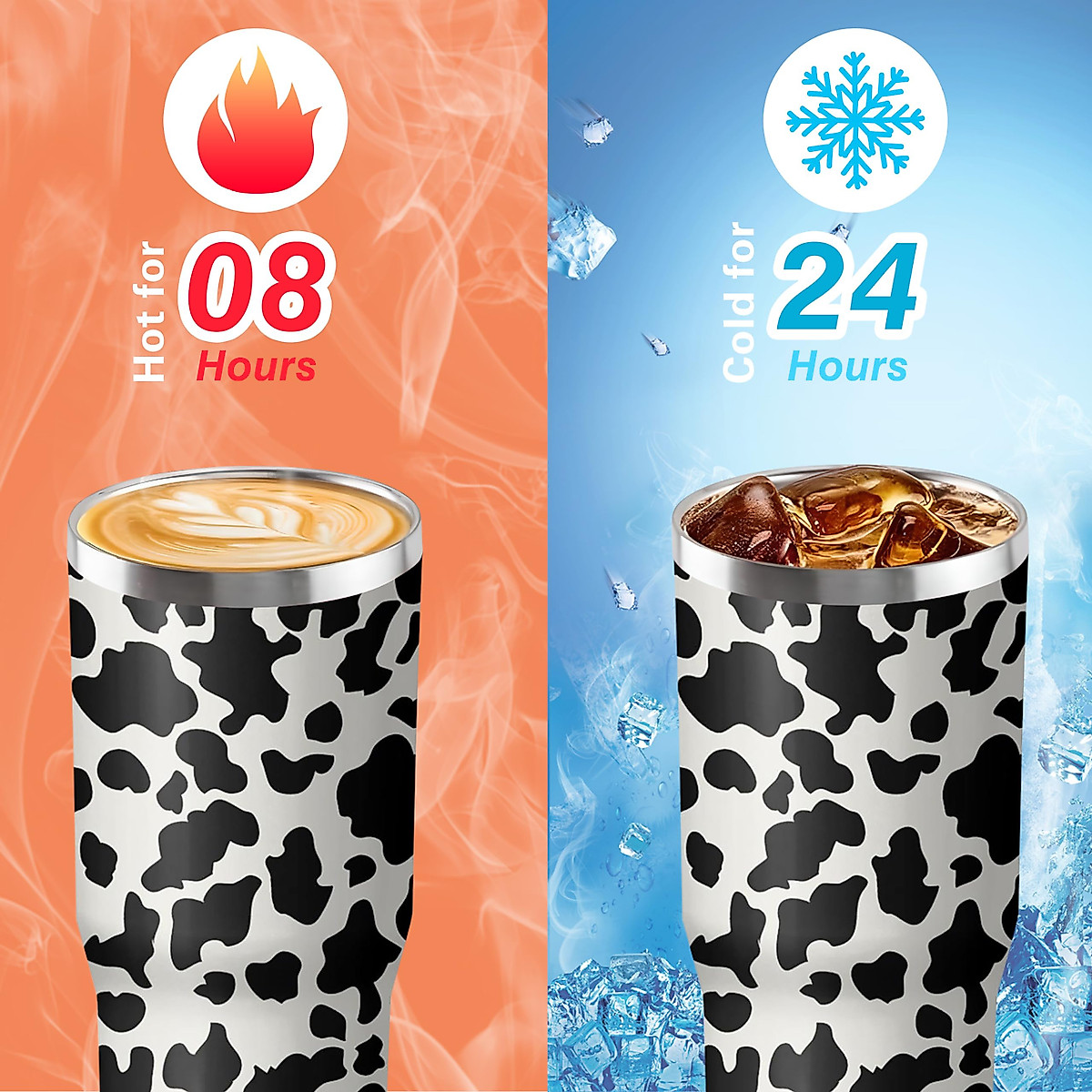 30oz Insulated Cow Tumbler with Handle, Featuring a Leak-proof 2-in-1 Lid and Straw, a Vacuum-insulated Travel Coffee Mug, Portable Stainless Steel Water Bottle, Suitable for Both Women and Men