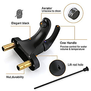 WOWOW Black Bathroom Faucet One Handle 4 inch Centerset Bathroom Faucets with Lift Rod Drain Assembly Sink Faucet Lavatory Faucet Matte Black Bathroom Faucets