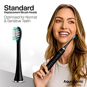 AquaSonic Standard Replacement Brush Heads | for Normal & Sensitive Teeth | Compatible with Many AquaSonic Toothbrush Handles (2 Pack Black)