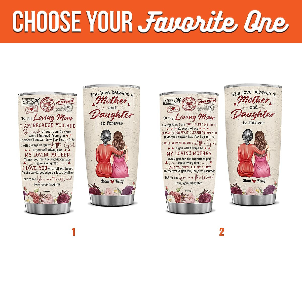 Personalized Mom Tumbler I Am Because You Are 20oz & 30oz Stainless Steel Coffee Mugs For Mothers Day, Birthday & Christmas Custom Mom Gifts