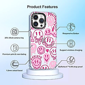 MOSNOVO Compatible with iPhone 14 Pro Max Case, [Buffertech 6.6 ft Drop Impact] [Anti Peel Off Tech] Clear TPU Bumper Phone Case Cover Pink Smiles Face Designed for iPhone 14 Pro Max 6.7"