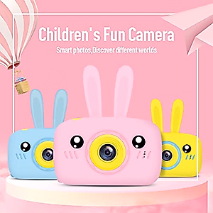 Kids Camera, Rabbit Shape Video LCD Screen Kid Camera, Kids Camera for Girls, USB Data Transfer Kids Digital Camera, Battery Powered Toddler Camera Pink
