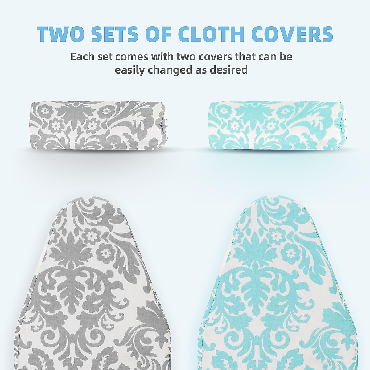 STORAGE MANIAC Tabletop Ironing Broad, All Iron Frame Mini Folding Ironing Broad with 2 Removable Cover, Portable Small Ironing Broad with 7 mm Thick Pad for Laundry Room, Dorms - Silver & Blue Flower