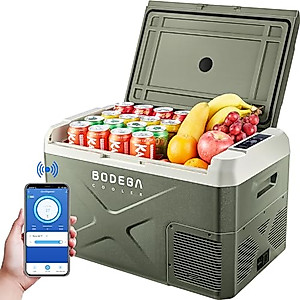 BODEGACOOLER 12 Volt Car Refrigerator, Electric Cooler Portable Freezer WIFI APP Control, 32Quart(30L) RV Car Fridge-4℉-68℉, 12/24V DC100-240 Volt AC for Outdoor Camping,Travel,Vehicles,Home Use