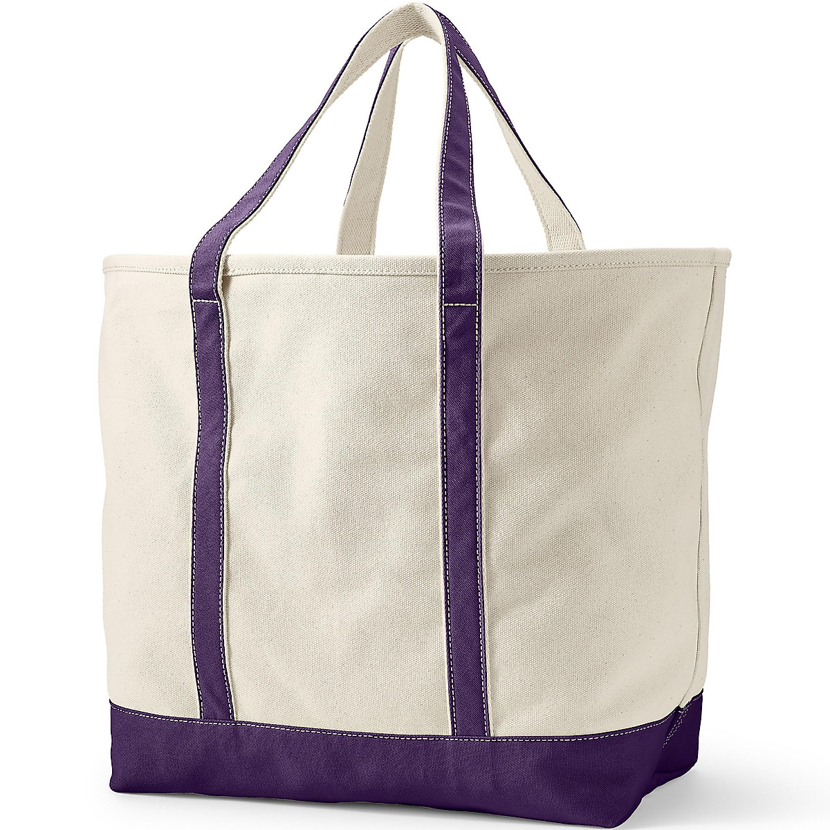 Lands' End Natural Open Top Canvas Tote Natural/blackberry No SzX-Large