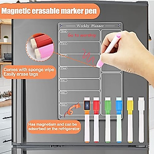 Latouni Acrylic Magnetic Menu Board for Kitchen,Acrylic Weekly Calendar for Fridge,Acrylic Dry Erase Board for Refrigerator,Clear Meal Planner for Fridge with 6 Magnetic Erasable Markers 8"x12"