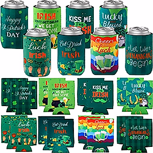 24 Pcs St. Patrick's Day Can Coolers Sleeves 8 Designs Insulated Funny Green Shamrock Irish Beverages Covers St. Paddy's Day Party Gift St. Patrick's Day Party Favor Decorations Party Supplies