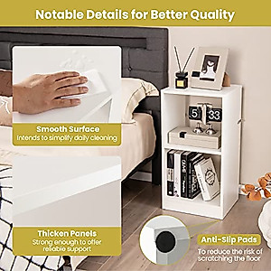 Giantex 2-Pcs 2-Tier White Bookshelf, Narrow Wood Bookcase with Anti-Tipping Kit, Short Open Shelving Rack for Small Space, Mini Cube Bookshelf for Living Room, Bedroom, Kids Room, Classroom