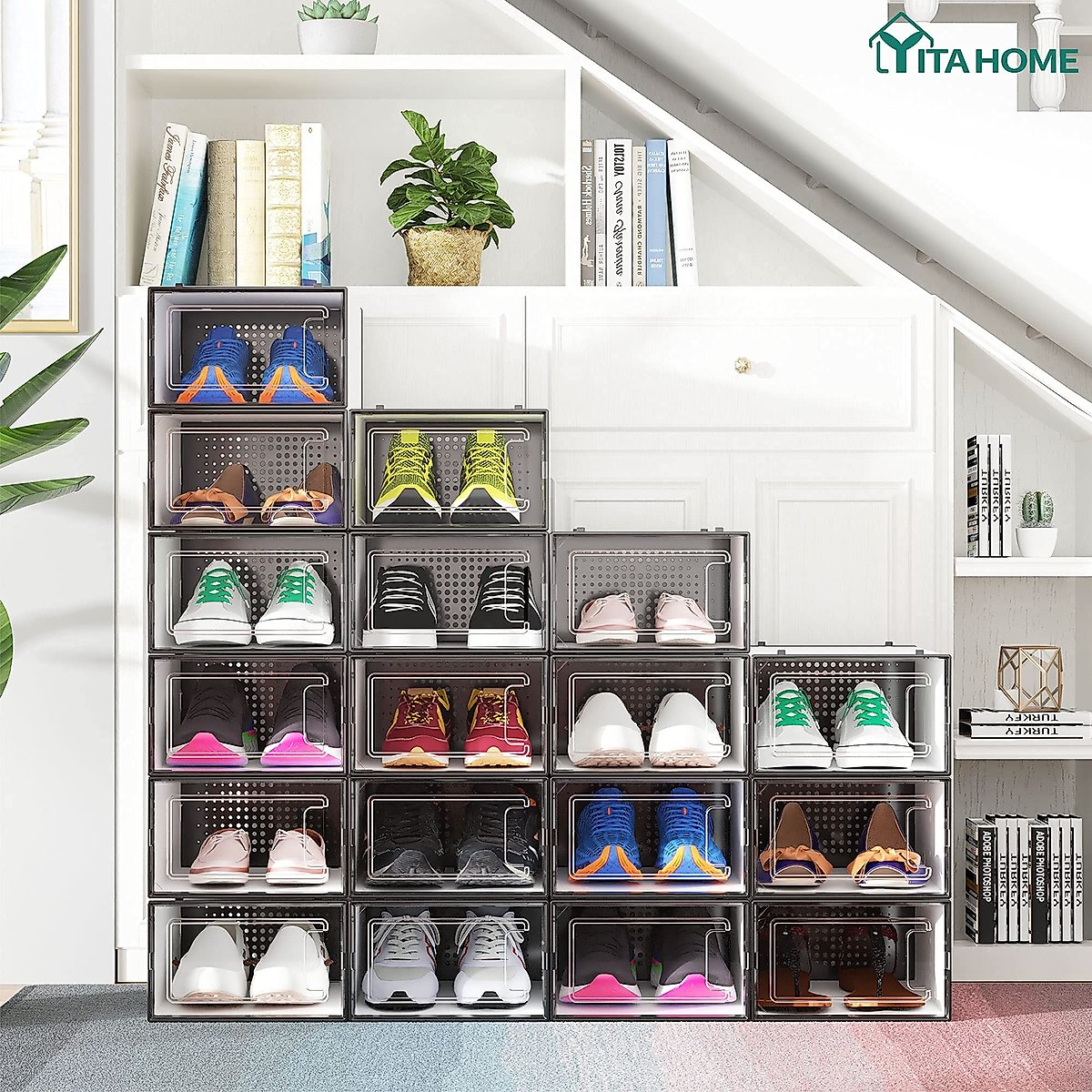 YITAHOME Shoe Storage Box, Set of 12 Medium Size Shoe Storage Organizers Stackable Shoe Storage Box Rack Containers - Medium Size（13.8’’L x 9.8’’W x 7.3’’H）
