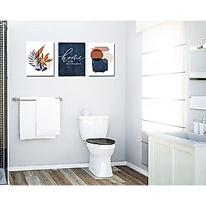 Pigort Framed Blue Canvas Wall Art Set Abstract Botanical Tropical Plants Picture Wall Decor for Living Room Bedroom Bathroom Office (11'' x 14'' x 3 Panel)