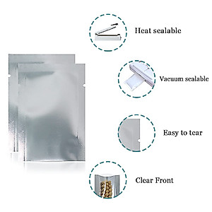 MITOB Silver Aluminum Foil Pouch Heat Seal Front Window Plastic Mini Open Top Flat Vacuum Packaging Mylar Bag Food Small Sample Mylar Storage with Tear Notch (200, 6x9cm(2.3x3.5 inch))