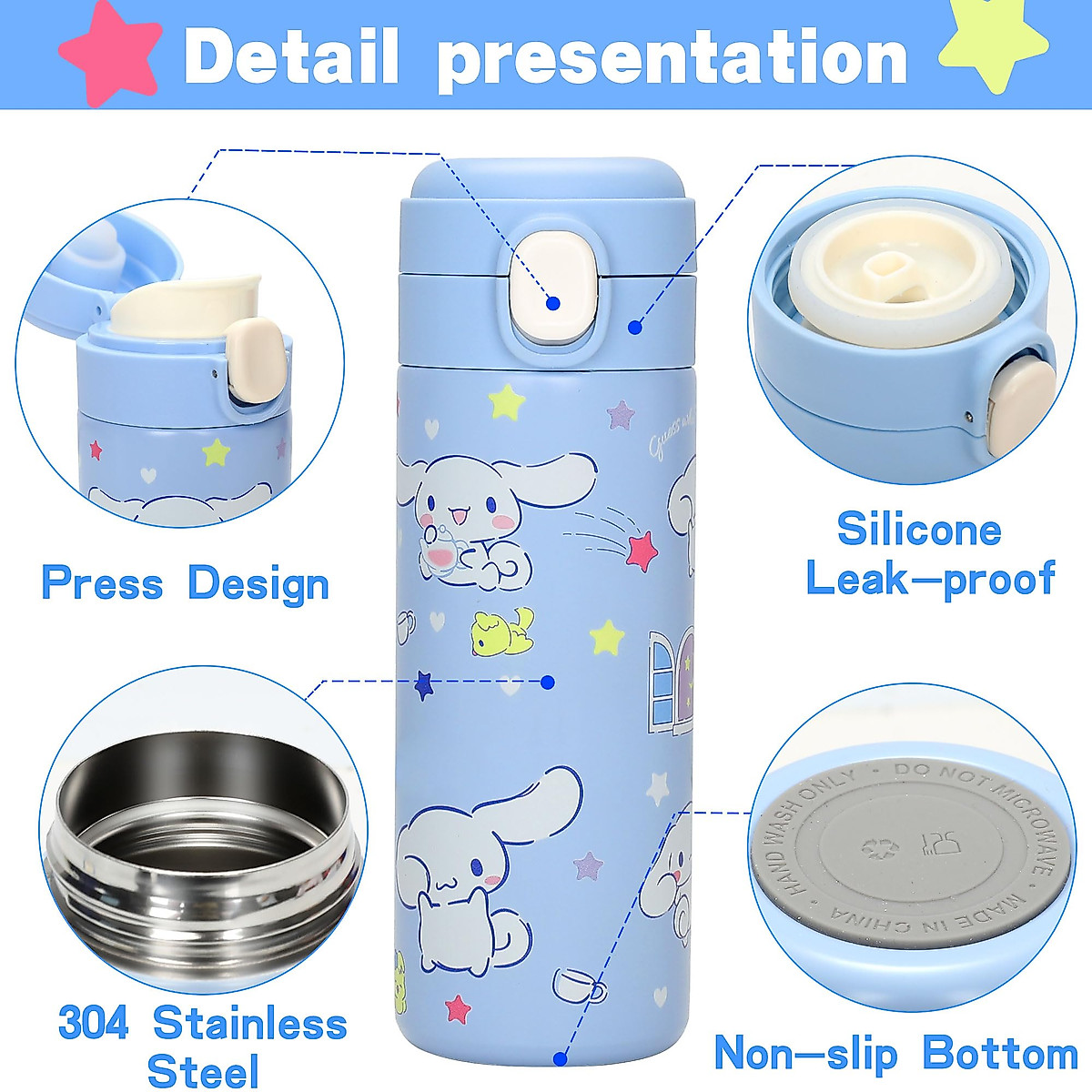 14oz Anime Kids Insulated Water Bottle with 50pcs Anime Stickers, Stainless Steel Thermos Bottle for School Boy Girl