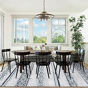 8x10 Area Rugs for Living Room Bedroom: Large Machine Washable Rug with Non-Slip Backing Non Shedding Stain Resistant, Soft Geometric Moroccan Carpet for Dining Room Nursery Home Office - Blue/Ivory