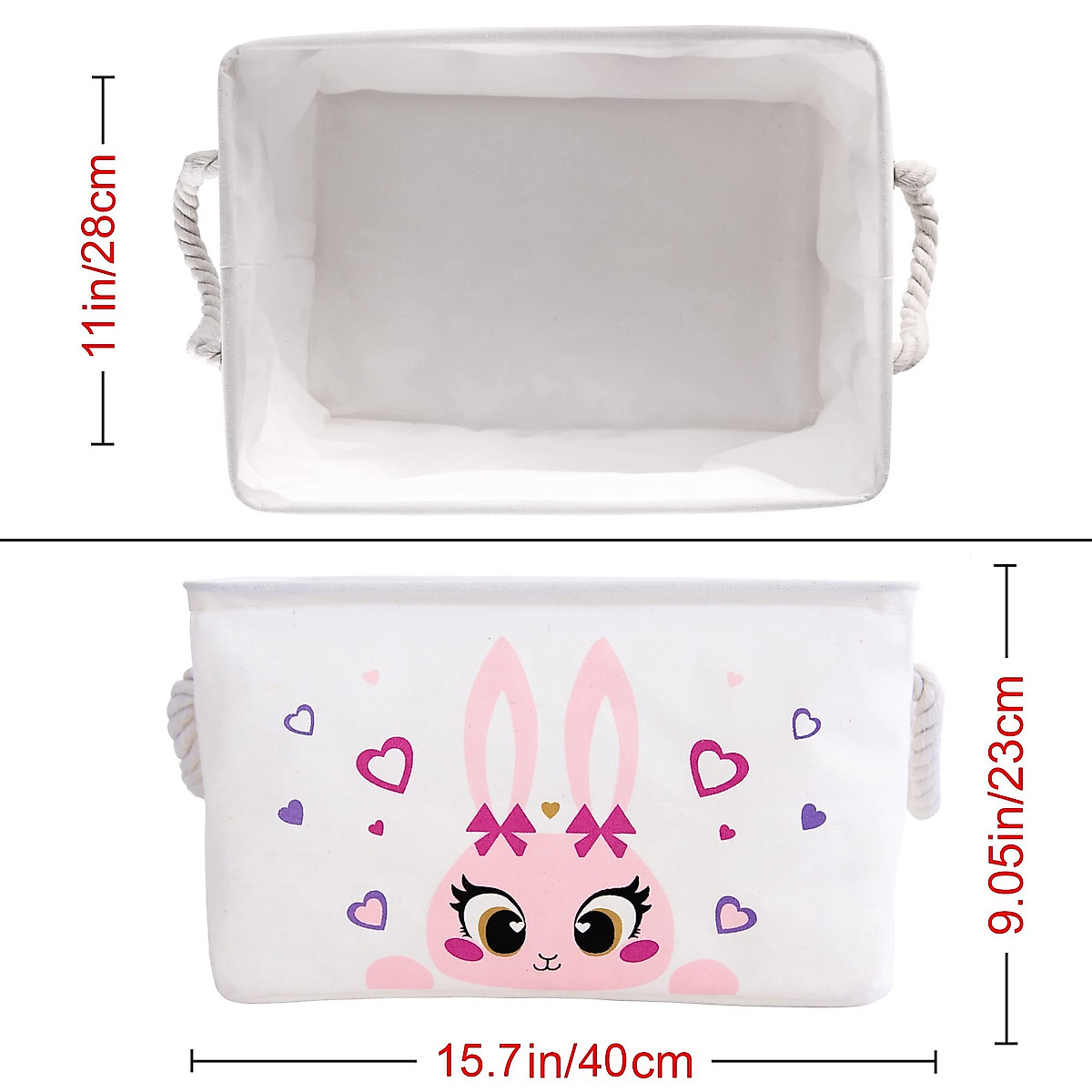 Kazulo Pink Bunny Easter Basket For kids, Rectangle Rabbit Basket, Easter Basket for Girls, Egg Hunt Bag For Boys and Girls,, Kids Easter Basket, Bunny Basket (Pink Bunny)