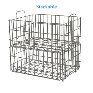 Atlantic Tabletop Wire Storage Basket, Heavy-Gauge Powder-Coated Metal Wire Construction, Stackable for Easy Expansion, Collapsible & Foldable, Non-Slip Feet, Plastic Liner, PN 23308041 – Gray